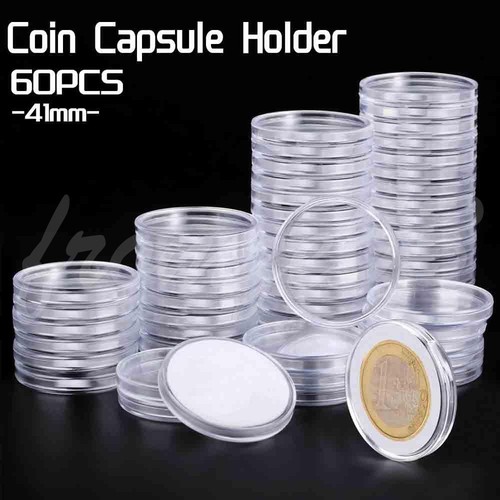 60PCS 41mm Clear Coin Capsules Silver Eagles Holder & Clear Plastic ...