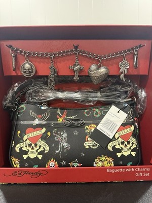 Ed Hardy Baguette Purse Gift Set w/ Charms NWT Love Kills Slowly Box ...