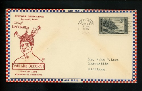 US Postal History Airmail Airport Dedication AAMC #I47 Decorah IA 1936 ...