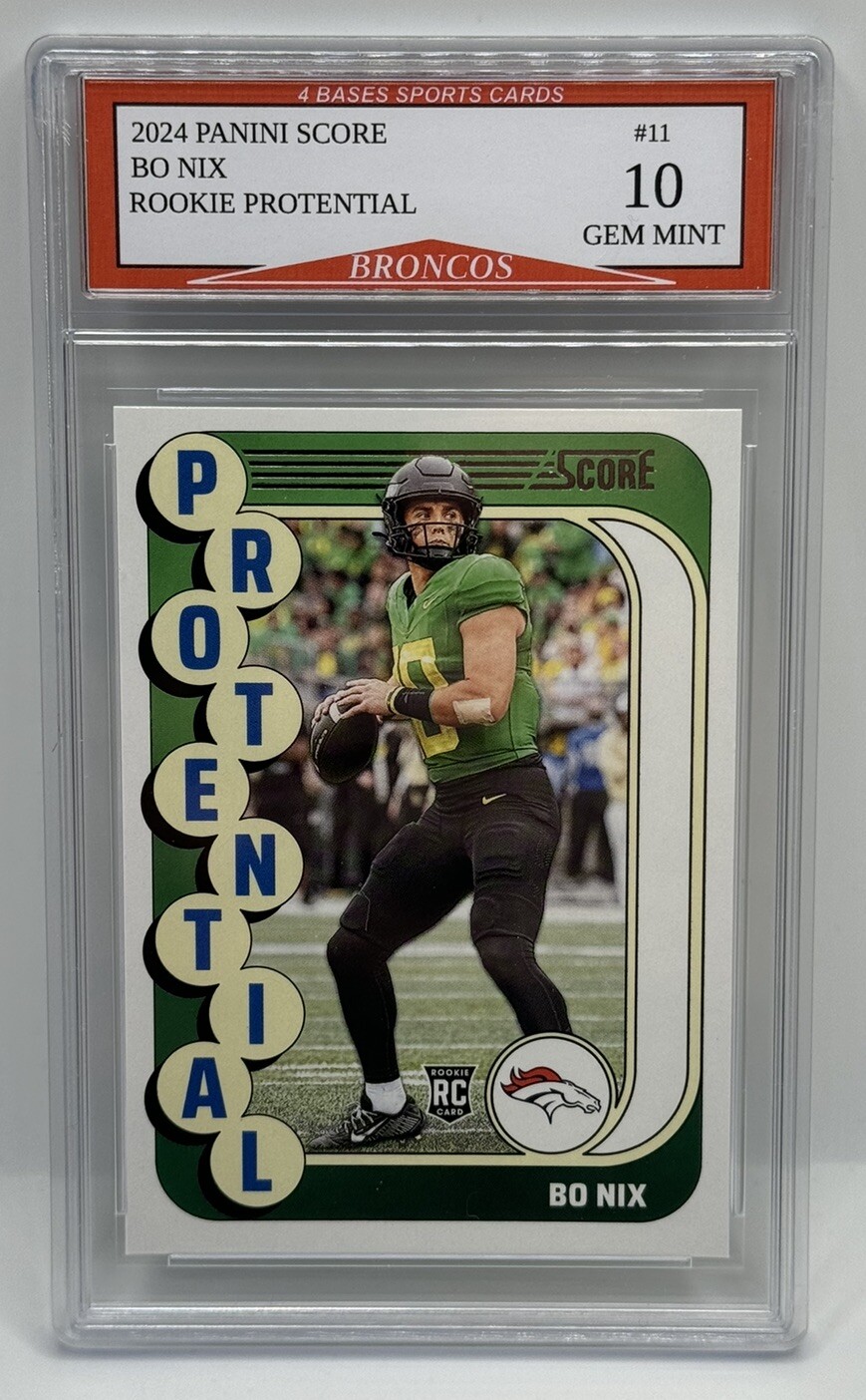 2024 Panini Score Bo Nix Denver Broncos Rookie Protential Card #11 Gem ...