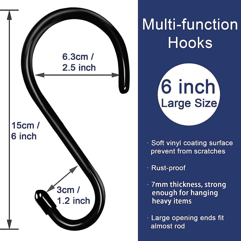 8 Pack 6 Inch Extra Large S Hooks Heavy Duty Steel Metal Vinyl Coated S ...