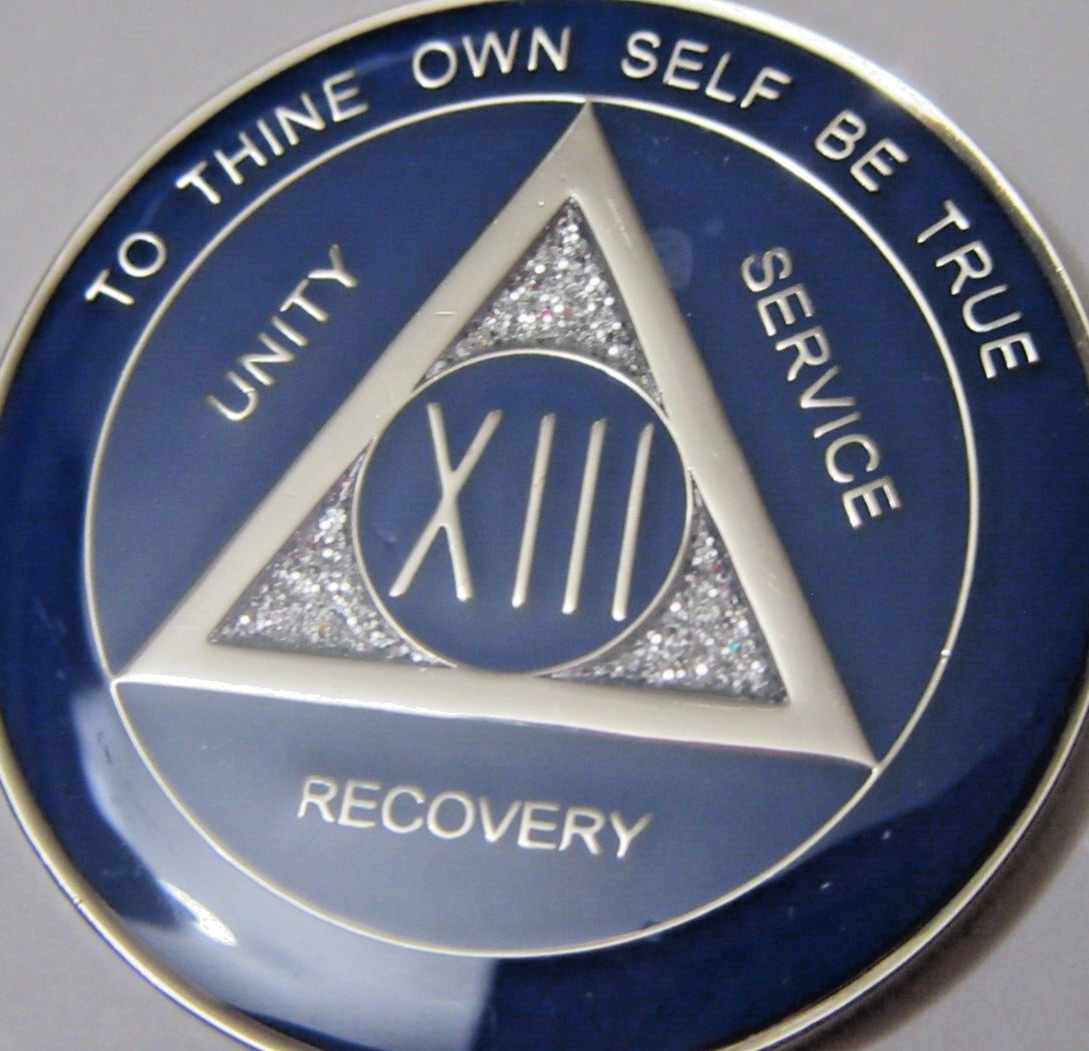 Blue Silver SPARKLE Alcoholics Anonymous 13 Year AA Medallion Coin ...