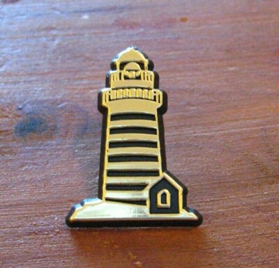 Lighthouse Black & Gold Lapel Pin - Vintage Ship Beacon Light House ...