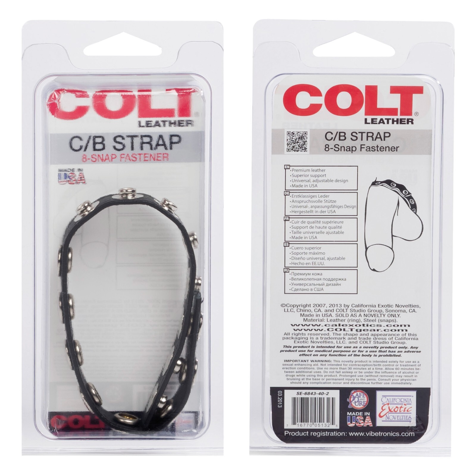Cal Exotics COLT Leather C/B Strap 8-Snap Fastener Black - Cock & Ball ...
