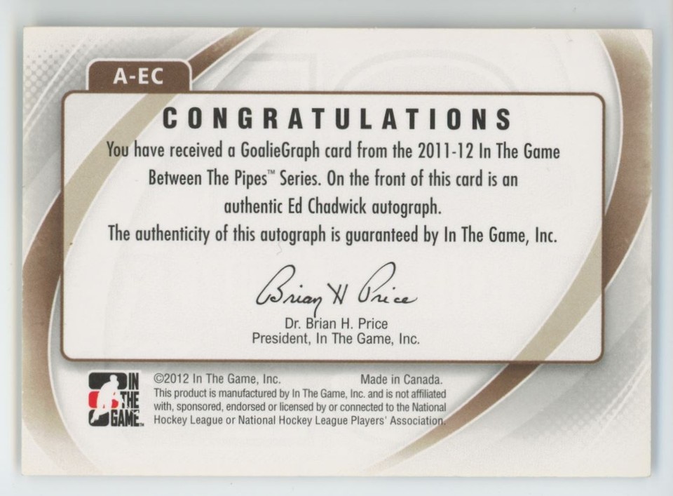 2012-13 In The Game Forever Rivals Autographs Ed Chadwick Auto Toronto ...