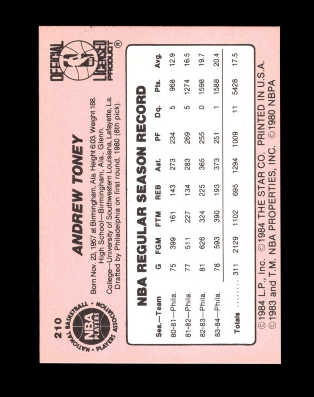 1984-85 Star Set-Break #210 Andrew Toney NR-MINT *GMCARDS* | eBay