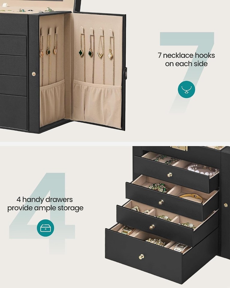 5-Layer Jewelry Box Organizer with 4 Drawers, Jewelry Storage Case with ...