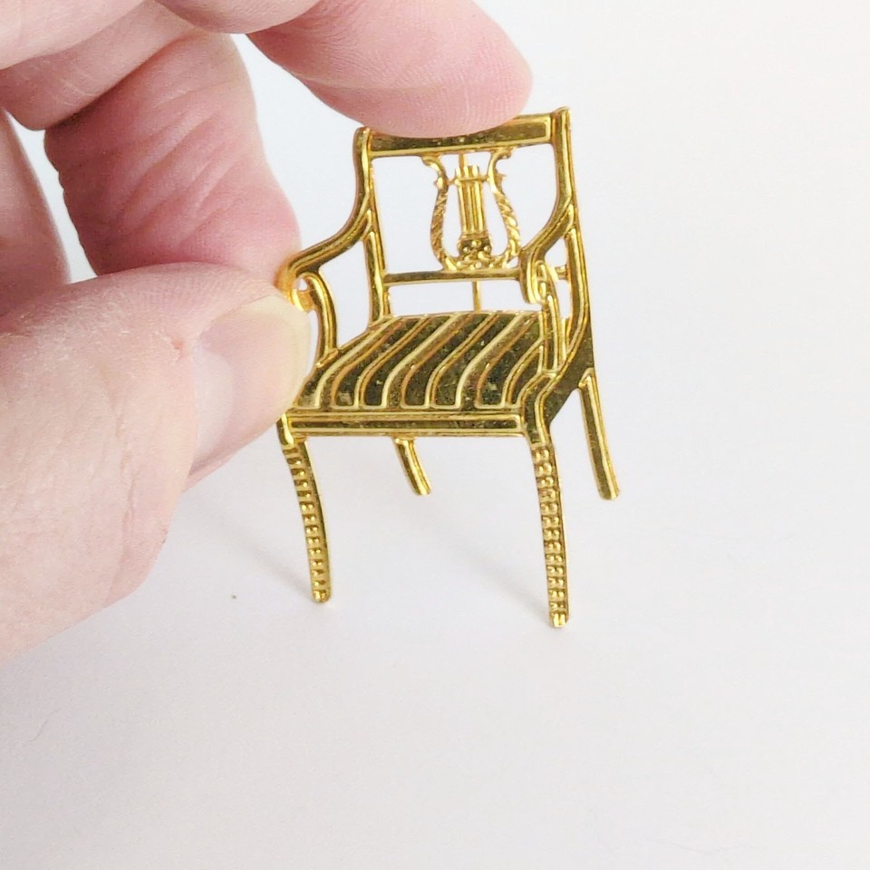 Vintage Goldtone Lyre‑Back Federal Style Chair Brooch Pin, Mid-Century ...