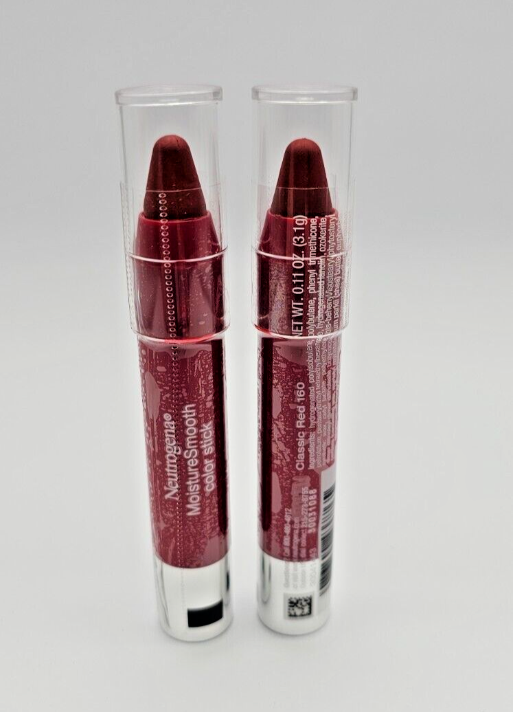 2 PACK Neutrogena MoistureSmooth Color Stick CLASSIC RED 160 Sealed NEW ...