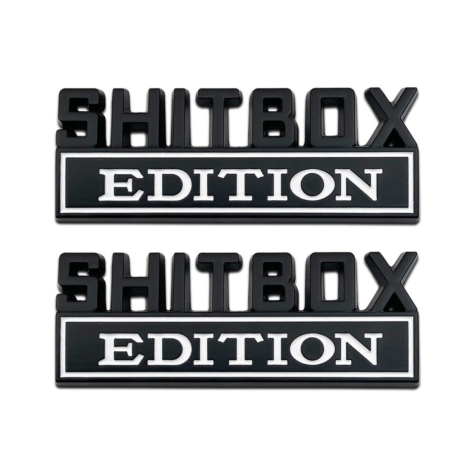 2x Metal Black & White Shitbox Edition Car Emblem Letter Sport SUV ...