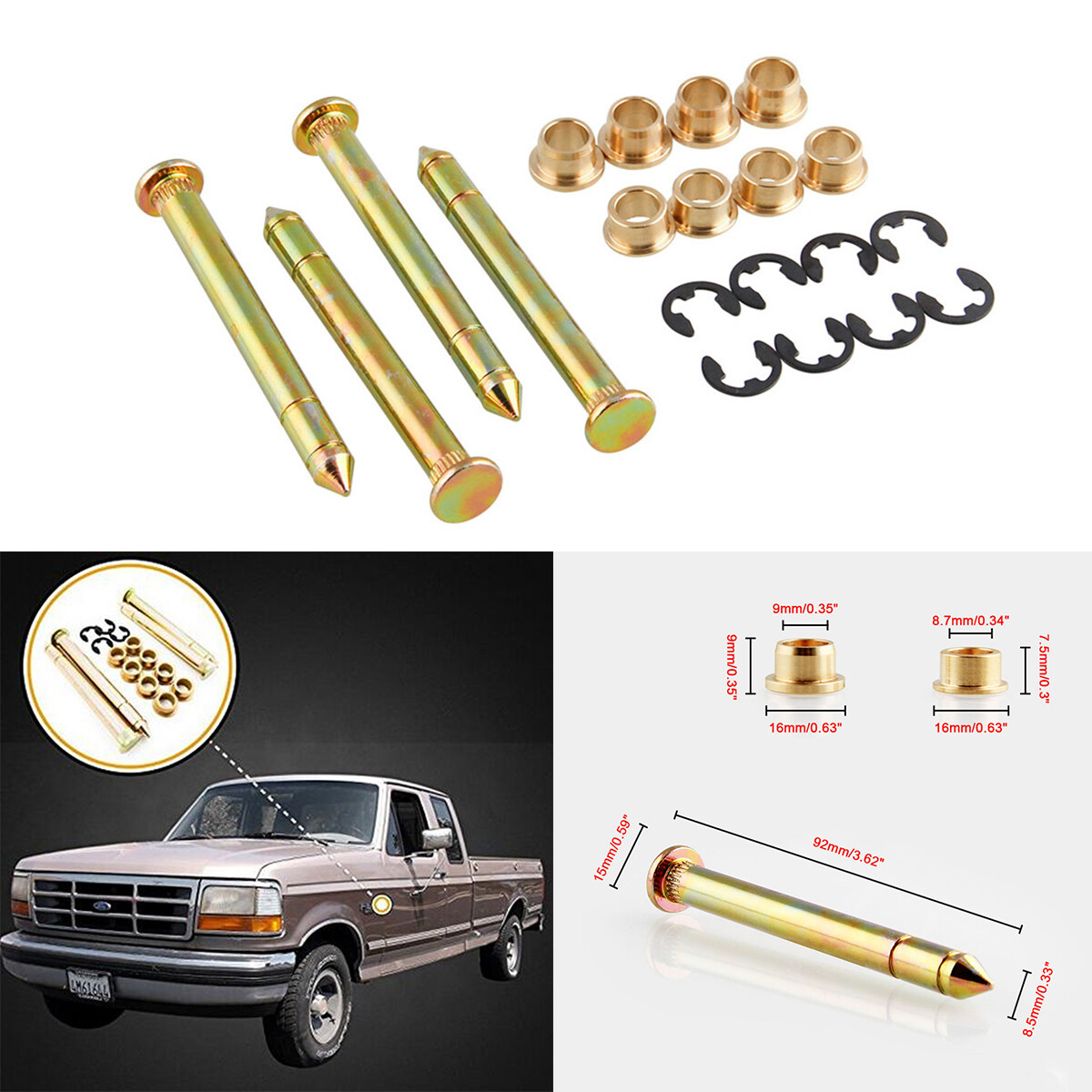 Zinc Plated Steel Car Door Hinges Pin & Door Bushings & E-ring Clips ...