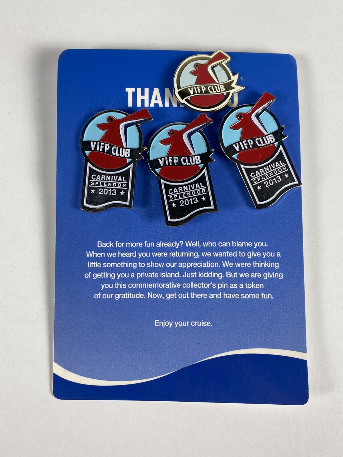 Set Of 4 Carnival Cruise Lines Travel Pins Splendor VIFP 2013 | eBay