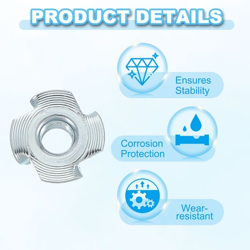 30 Pcs M8 T-Nuts, Zinc Plated Steel 4-Pronged Tee Blind Nut 10 mm ...