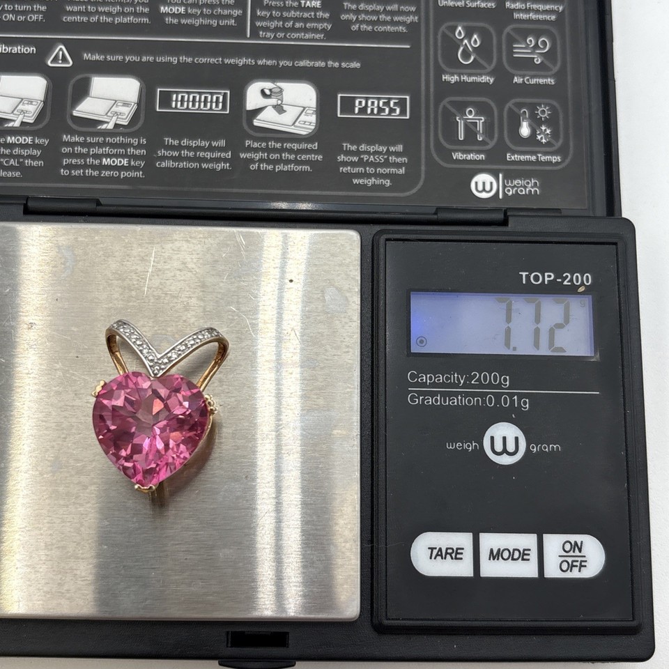 John C. Rinker JCR 14K Yellow Gold Pink Gemstone & Diamond Large Heart ...