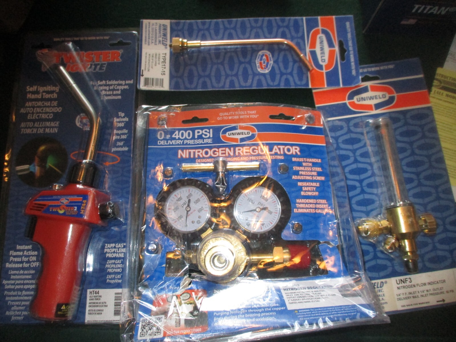 UNIWELD GAS TORCH HT44 & NITROGEN REGULATOR RHP400 INDICATOR UNF3 TIP ...