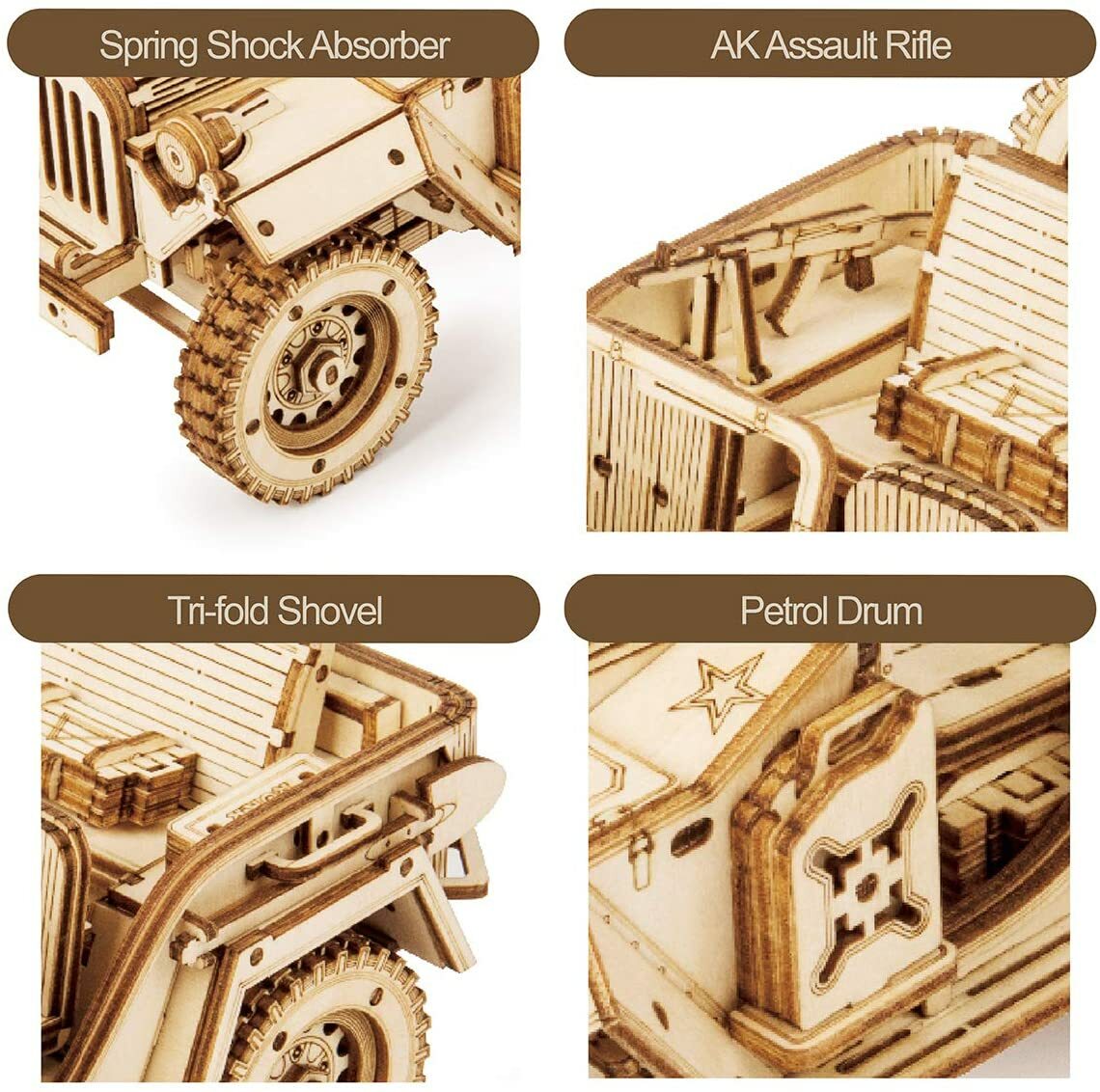 ROKR Army Jeep 3D Wooden Puzzle Mechanical Model Kits Xmas Gift for ...