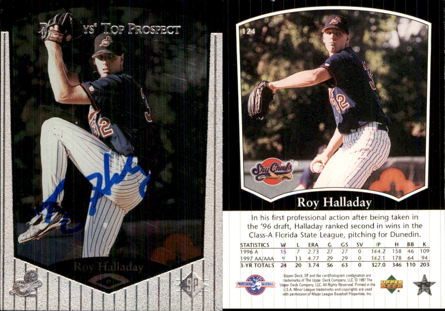 Roy Halladay Signed 1998 SP Top Prospects #124 RC AU HOF Toronto Blue ...