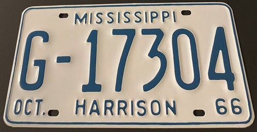 1966 Mississippi License Plate G-17304 Harrison County Gulfport Biloxi ...