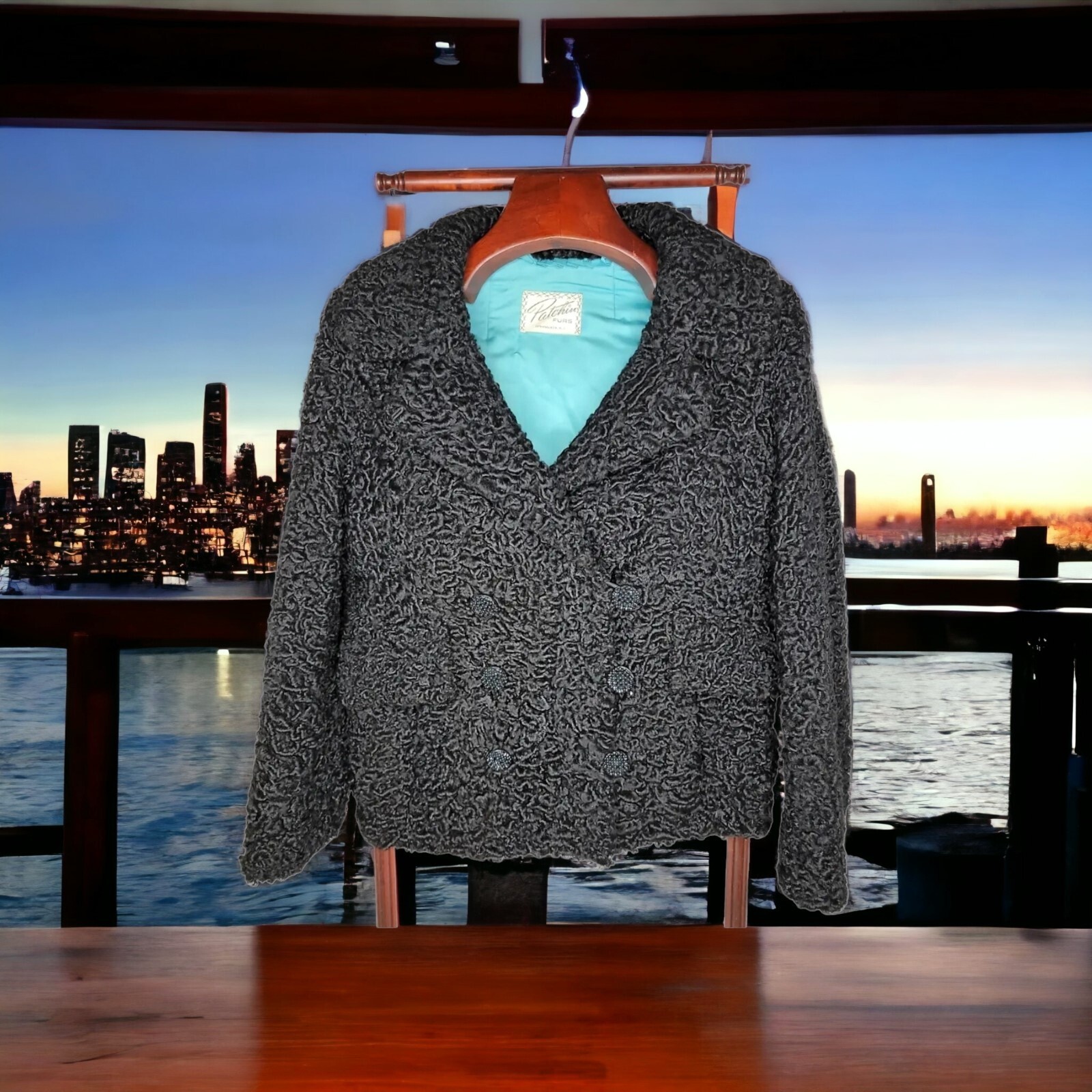 Black Vintage Beautiful Persian Karakul Lamb Fur Coat Turquoise Lining ...