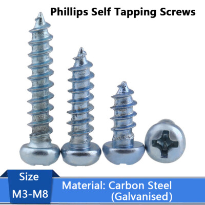 M3-M8 Galvanised Phillips Round Head Self Tapping Screws Carbon Steel ...