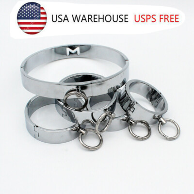 Metal Slave Handcuffs Bondage Set Ankle Cuffs Neck Collar Lock ...