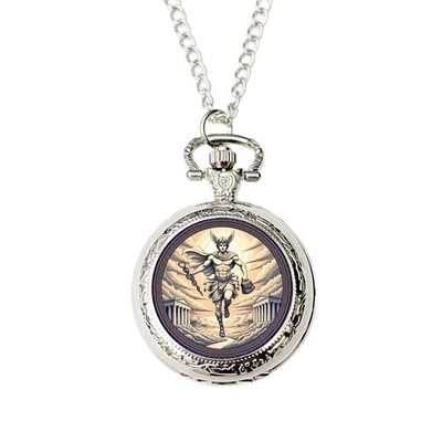 Hermes Pocket Watch Greek God Mythology Gift | Silver Quartz Chain ...