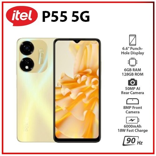 (New) Itel P55 5G 6GB+128GB GOLD Unlocked Dual SIM Android Mobile Phone ...