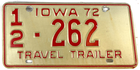 Vintage Iowa 1972 Travel Trailer License Plate 12 262 Garage Butler Co ...
