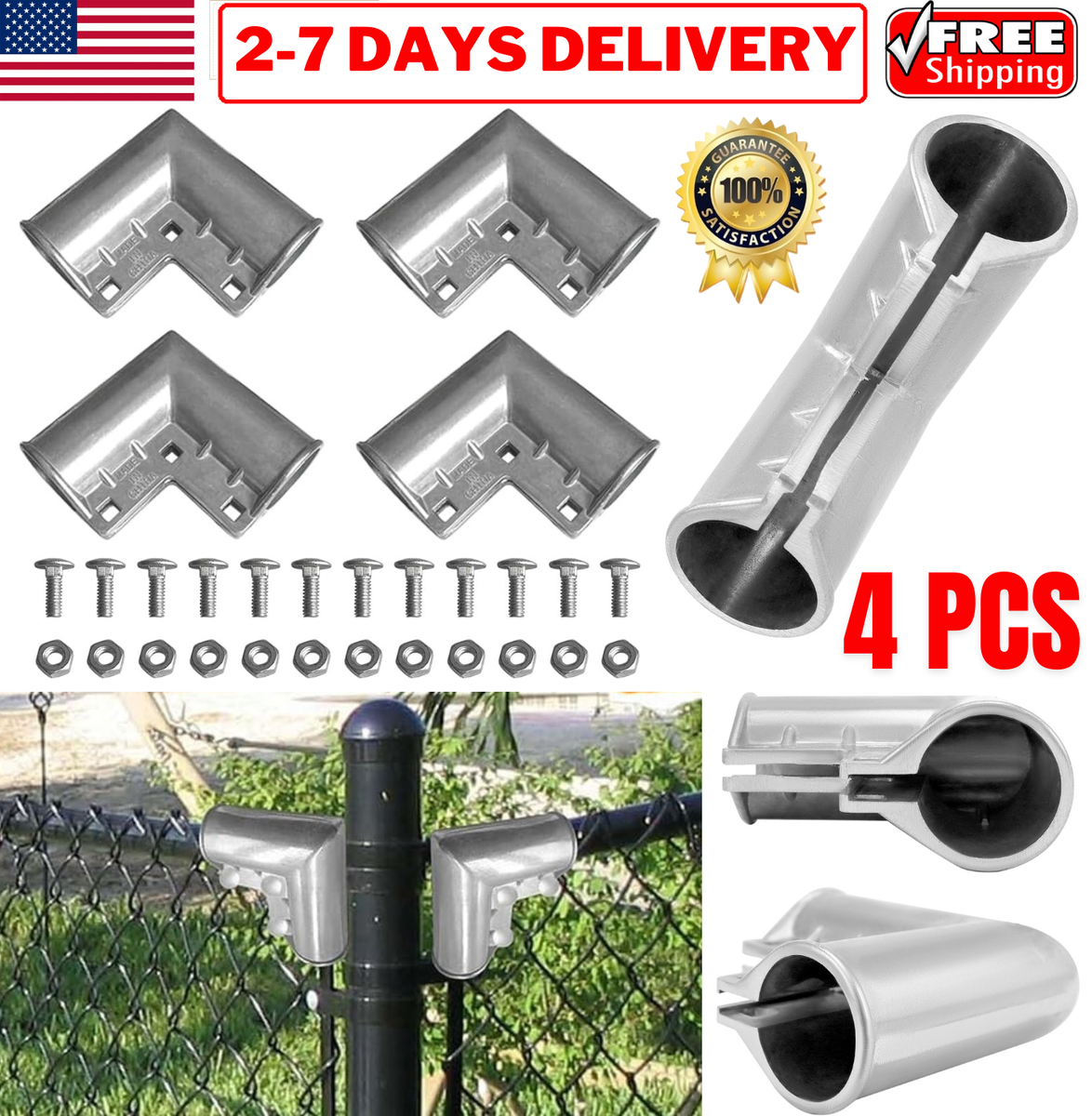 1-3/8 Pipe Fittings 8-Pack Aluminum Chain Link Fence Gate Elbows - 90 ...