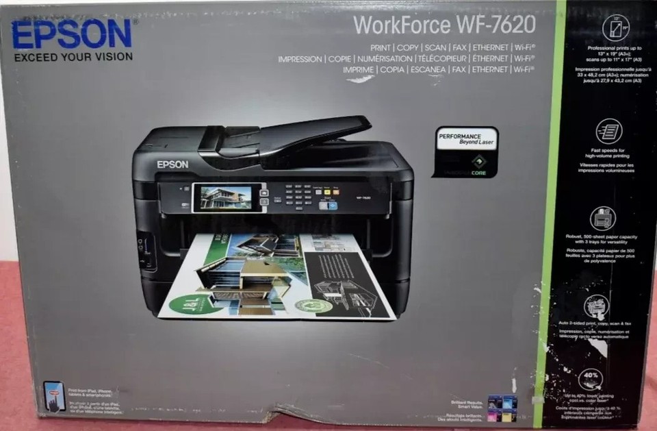 Epson WorkForce WF-7620 Wireless Color All-in-One Inkjet Printer with ...