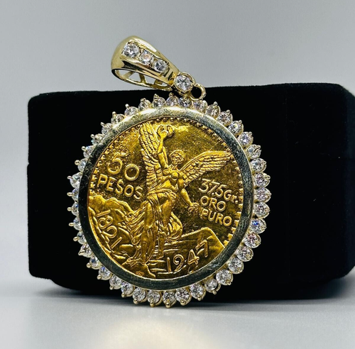 REAL 10k Gold Charm 50 Pesos 1947 Centenario Coin With Greek Design ...