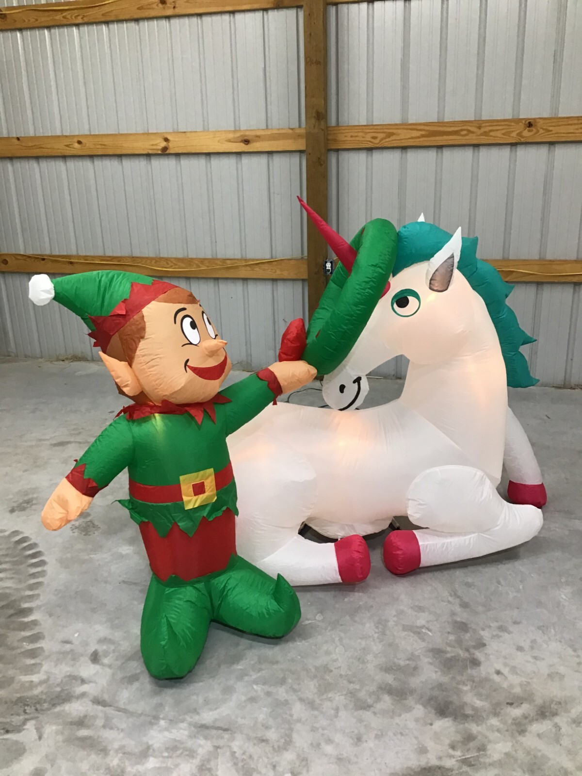 6ft Gemmy Airblown Inflatable Prototype Christmas Unicorn & Elf Scene ...