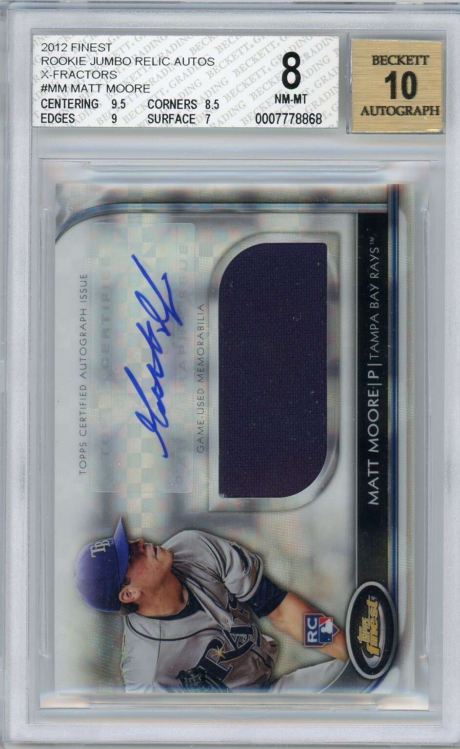 2012 Finest Rookie Jumbo Relic Autographs X-Factors Matt Moore BGS 8 NM ...