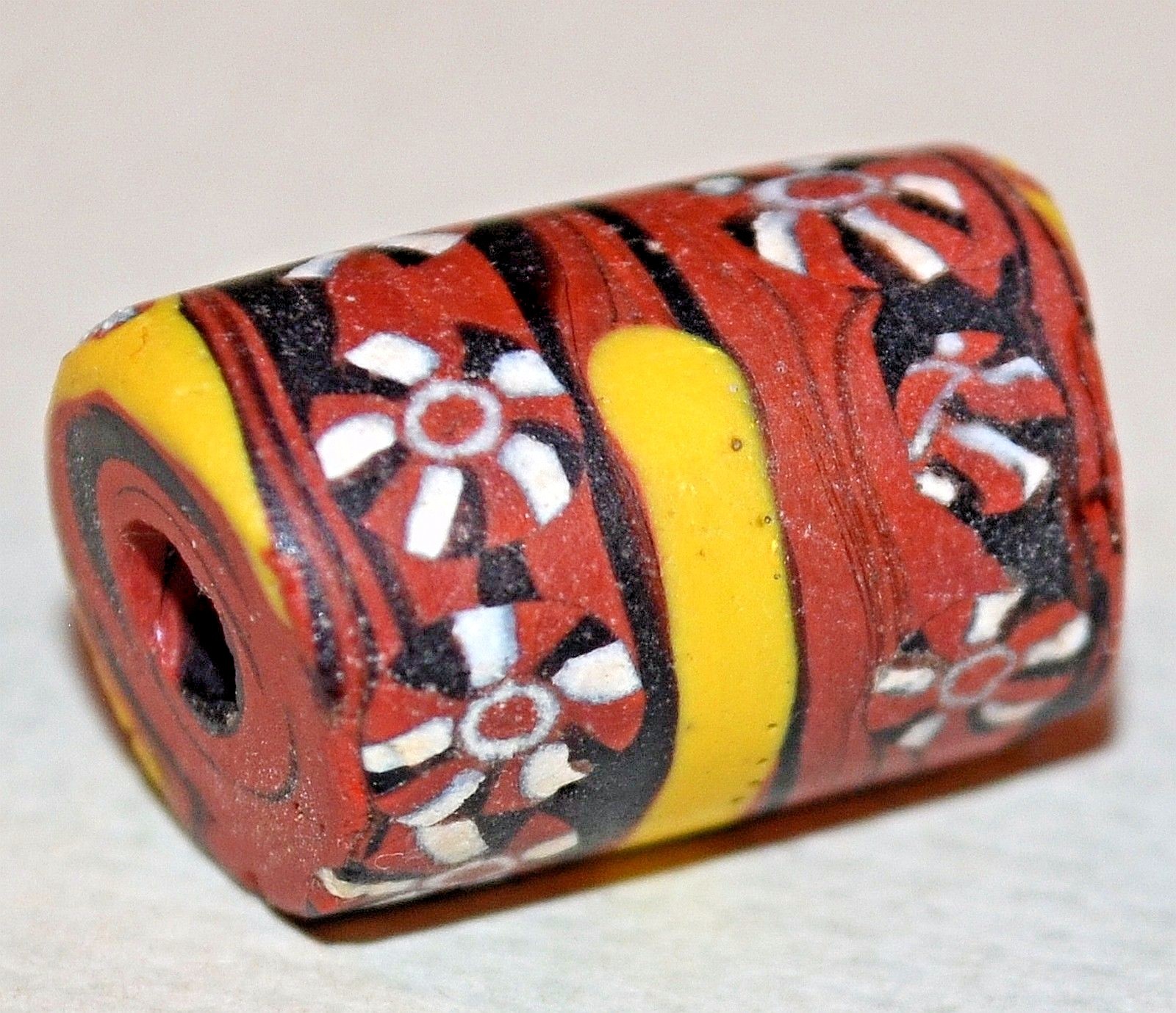 Antique Brick Red & Yellow Venetian Bead W Millefiori Cane Inserts ...