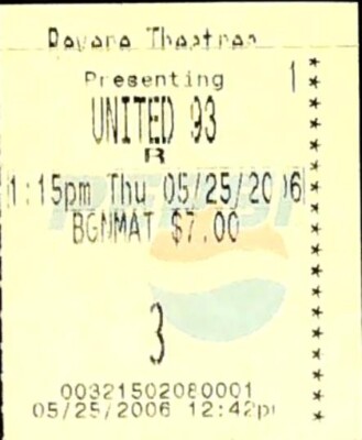 United 93 Movie 911 Film Ticket Stub Showcase Revere MA Opening Month 5 ...