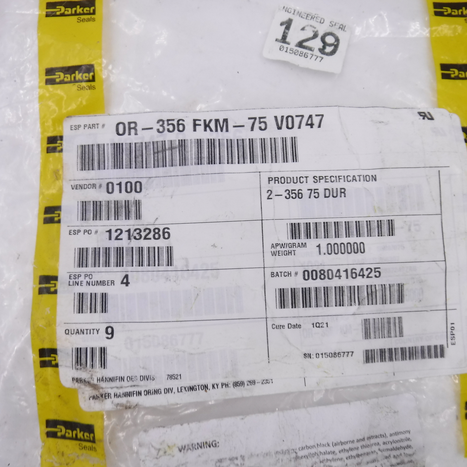 9Pcs Parker 75 Durometer O Ring Seal 2-356, OR-356 FKM-75 V0747, 5.35 ...