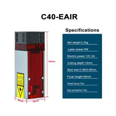 ZBAITU C40-EAIR 40W laser machine module diode DIY acrylic metal wood ...