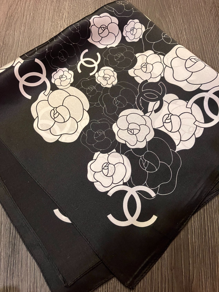 CHANEL Logo 20x20 inches Scarf Handkerchief 100% Silk in good condition ...