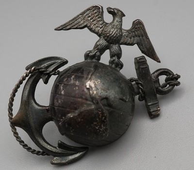 WWII Sterling USMC Marine Officer EGA Eagle Globe Anchor Hat Badge by H ...