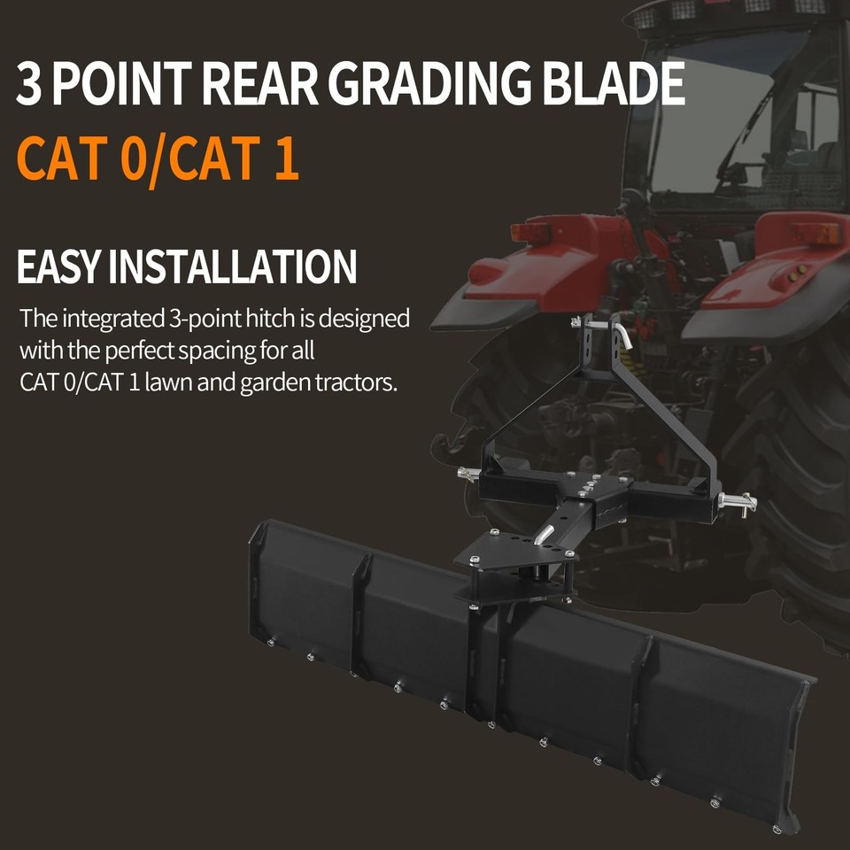 3-Point Rear Grader Blade, 52" Heavy-Duty Steel Scraper for Landscaping ...