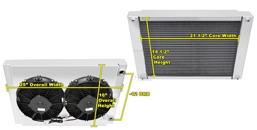 Perf 1 Row 25x16" Dual Pass Drag Racing Radiator,Shroud,10" Fans,1.25,1 ...