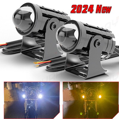 Universal Motorcycle LED HeadLight Projector Lens Dual Color Spot Light ...