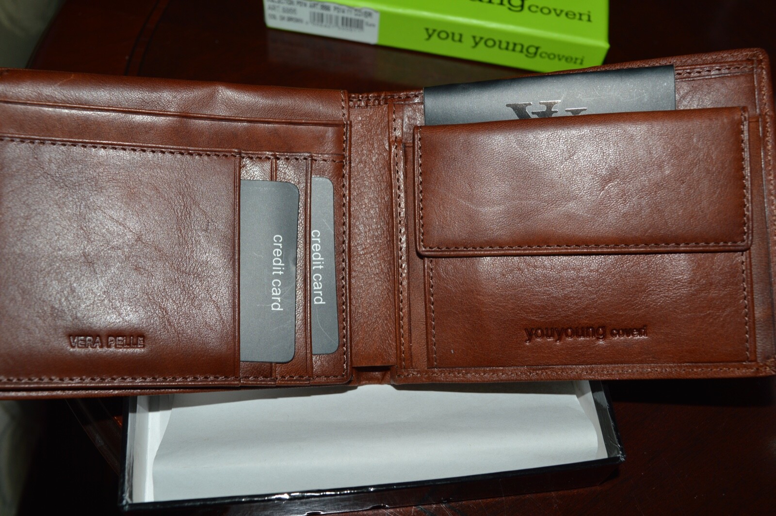 YOU YOUNG COVERI MEN BIFOLD WALLET DISTRESSED LEATHER BROWN NEW