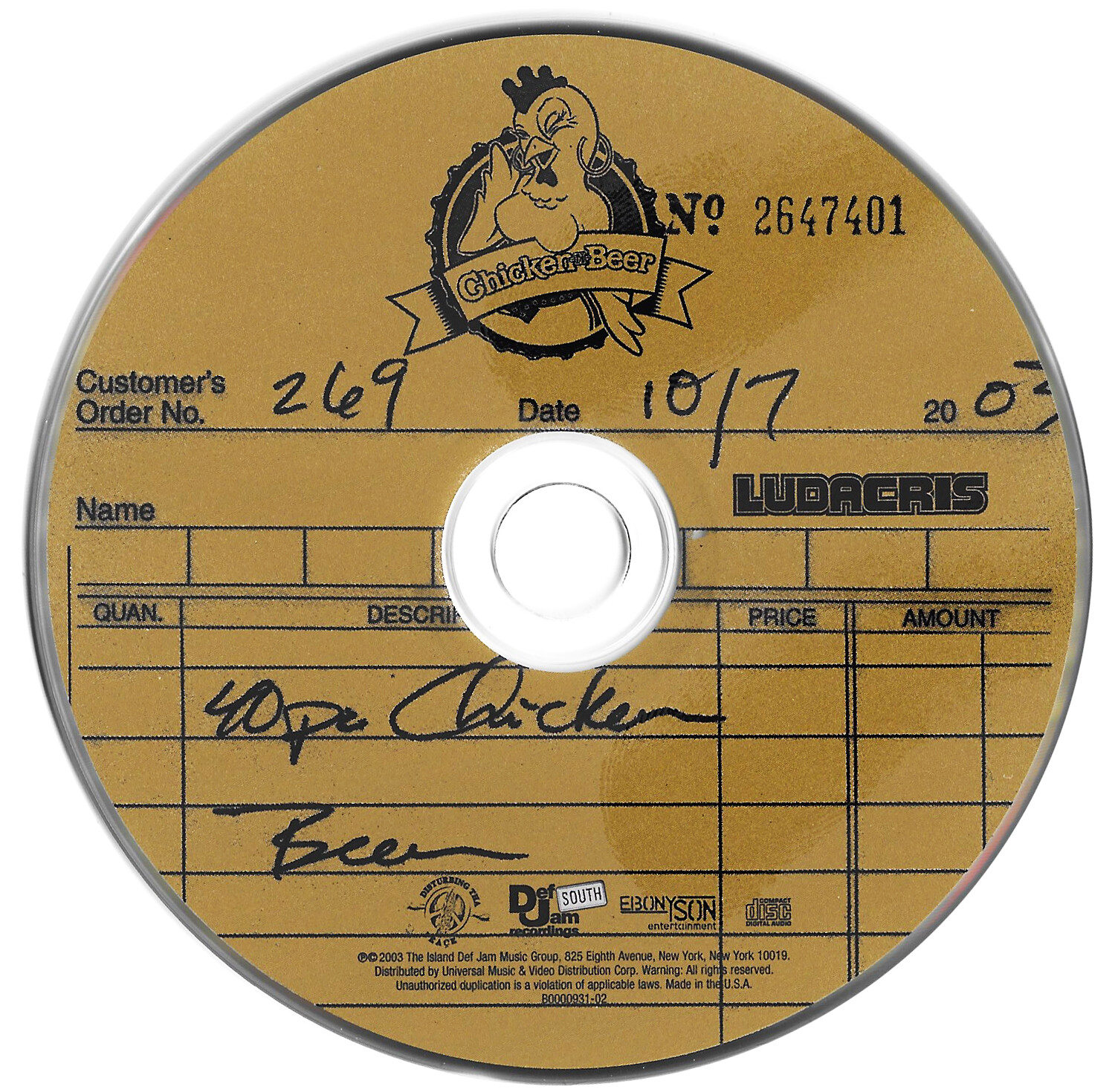 Chicken-N-Beer [Edited] by Ludacris (CD, Oct-2003, Def Jam South) for ...