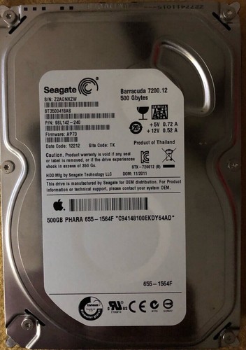 Apple Branded Seagate ST3500418AS 500 GB 3.5" SATA HD w/MacOS Monterey ...