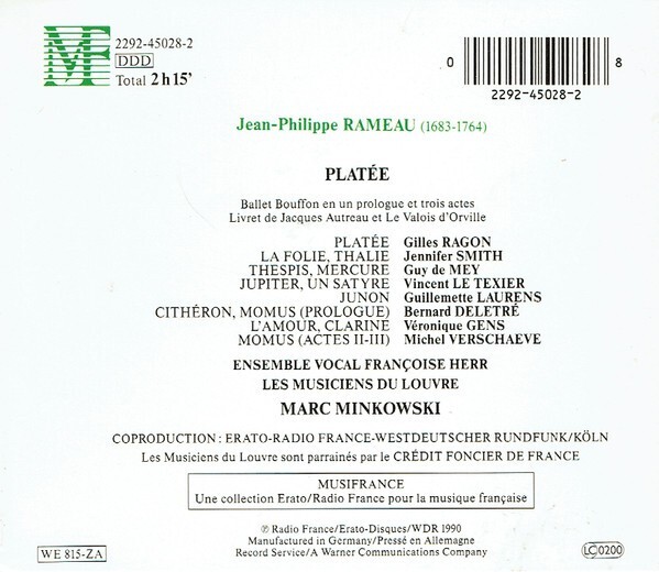 Rameau Platee GILLES RAGON MARC MINKOWSKI Original Erato 2CD Box New ...