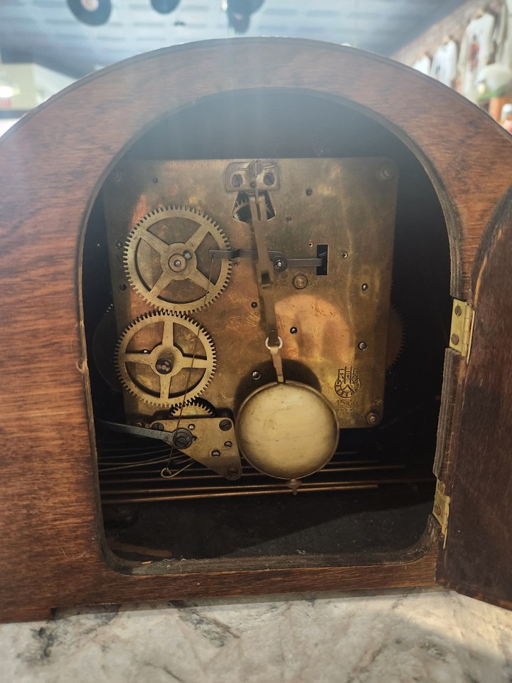 Antique 1930s Art Deco Franz Hermle Walnut 8 Day Mantle Clock w Key | eBay