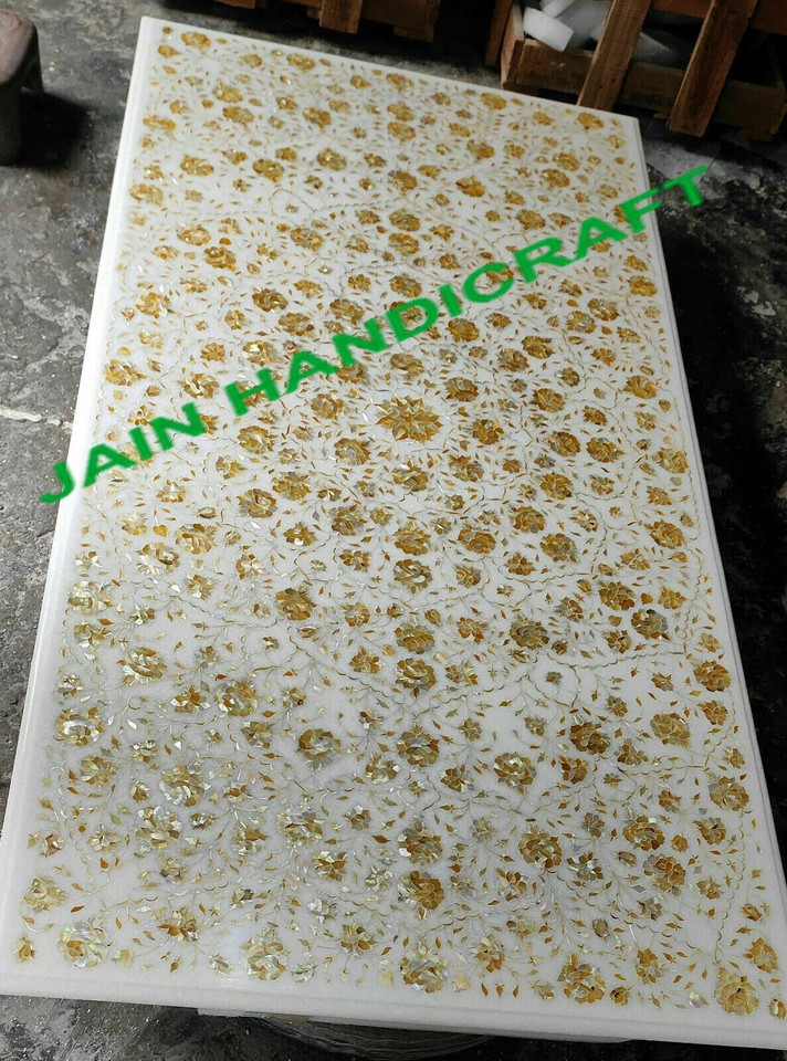 6'x3' white Marble dining Center Table Top Semi Precious Stones mop ...