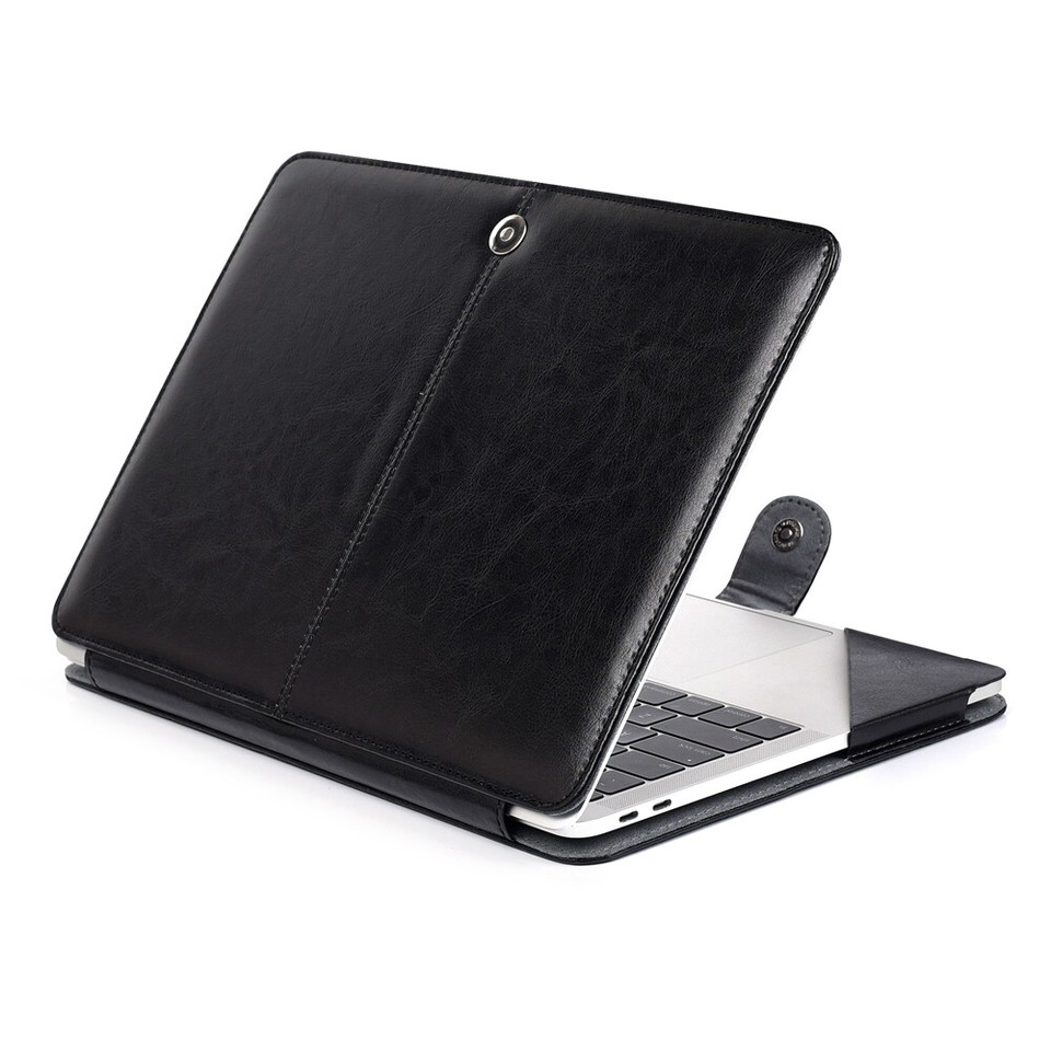 Black Leather Book Back Cover Sleeve Case For Macbook Air Pro 11" 13 14 ...