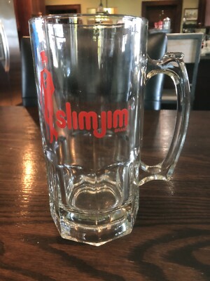 Vintage SLIM JIM Glass Mug Beer Stein Old Advertising Promotional Large ...